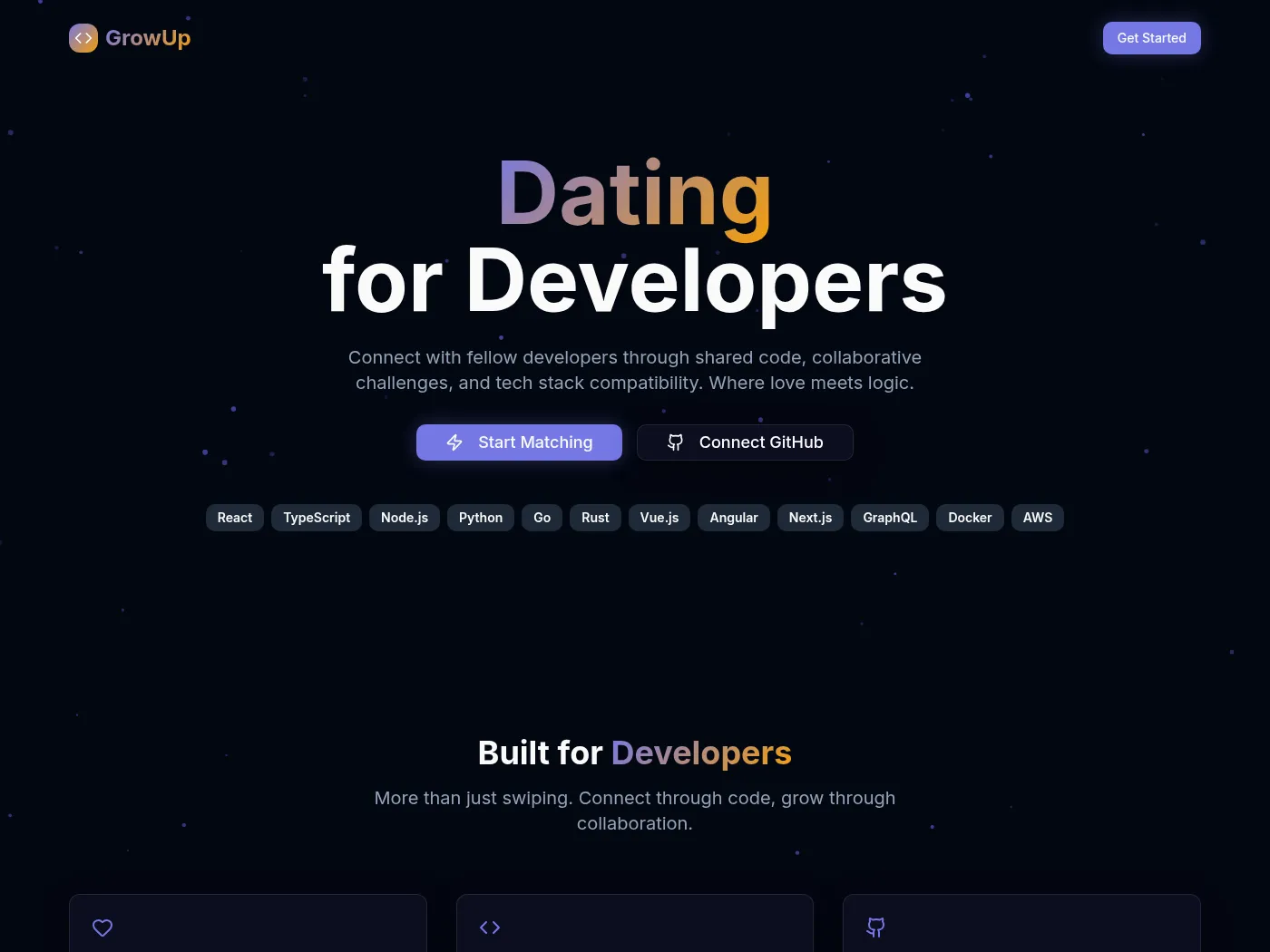 GrowUp - Developer Dating & Networking Platform with 3D Interactions