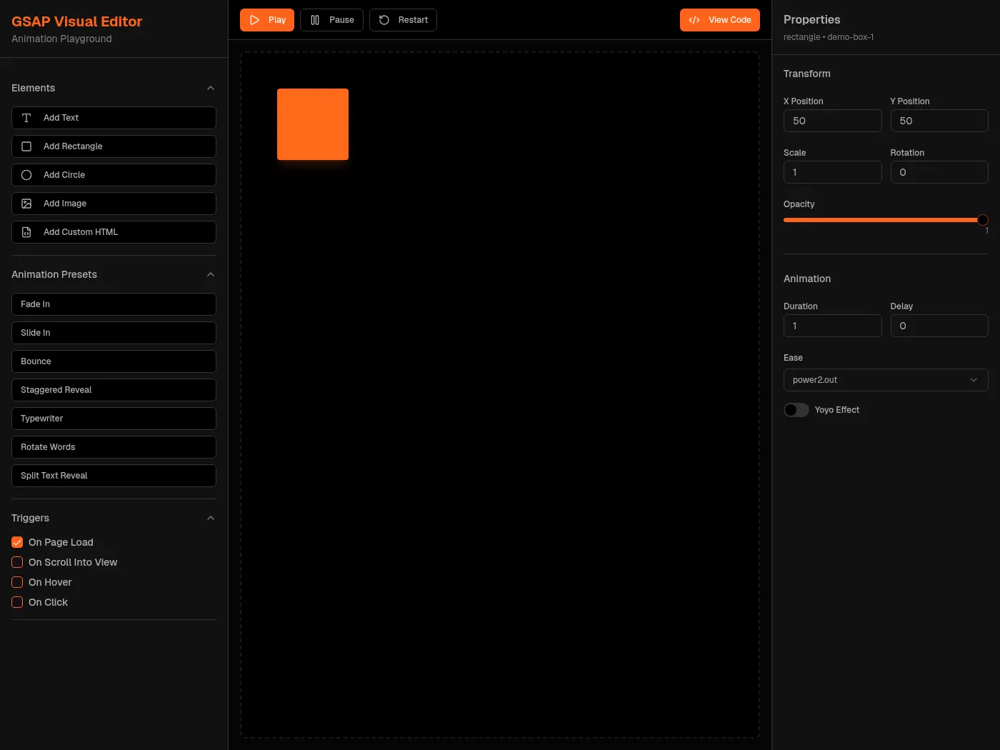GSAP Visual Editor: Interactive Animation Playground and Code Exporter