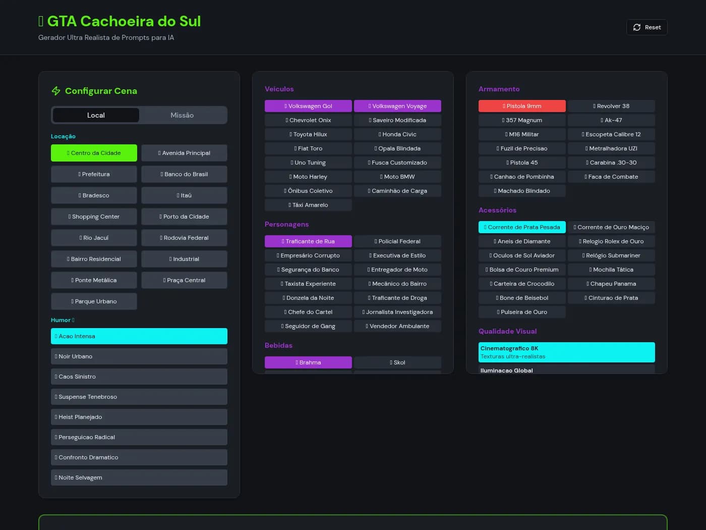 Ultra Realistic GTA V-Style Prompt Generator for Cachoeira do Sul