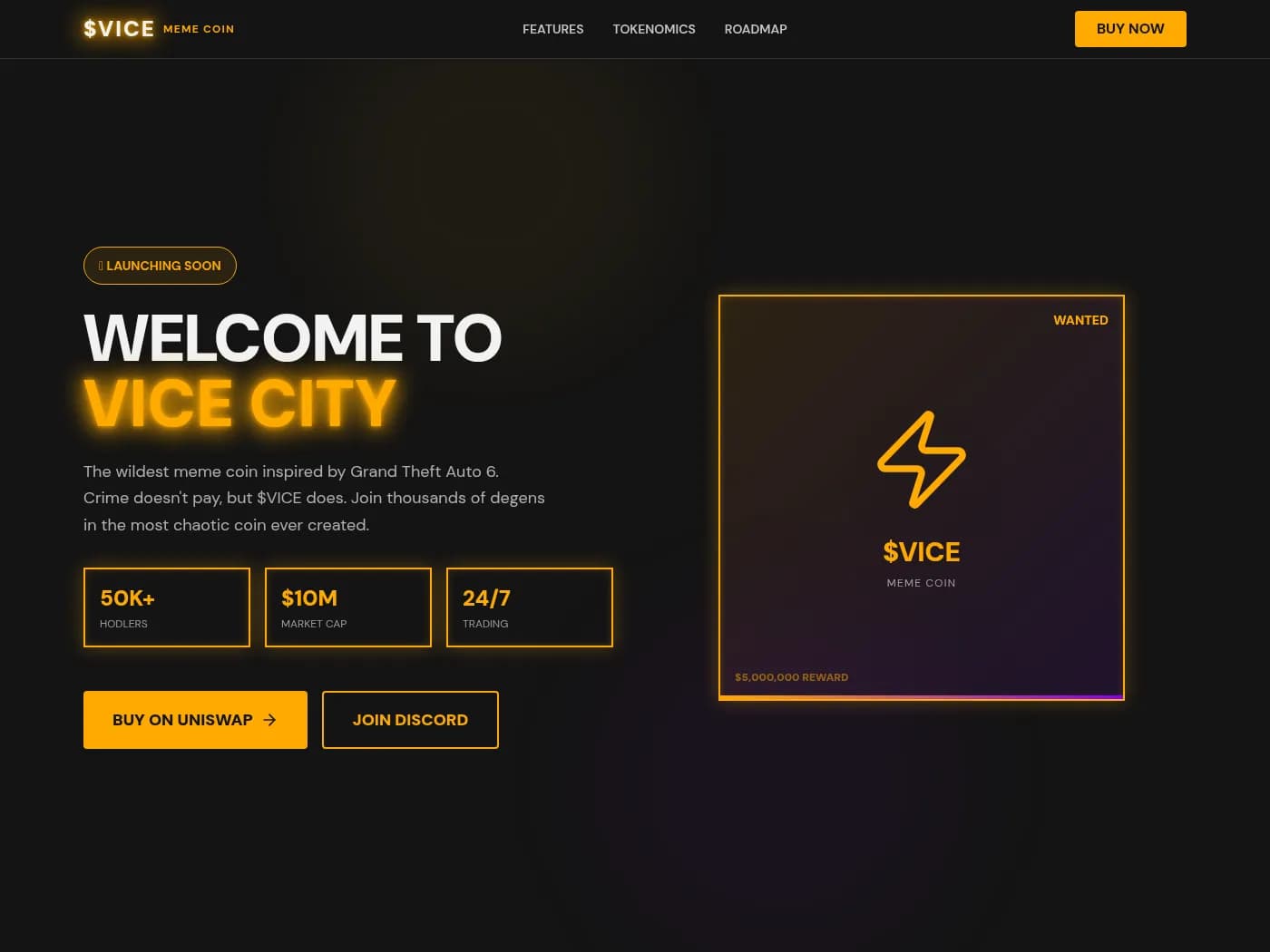 GTA6 Meme Coin Landing Page