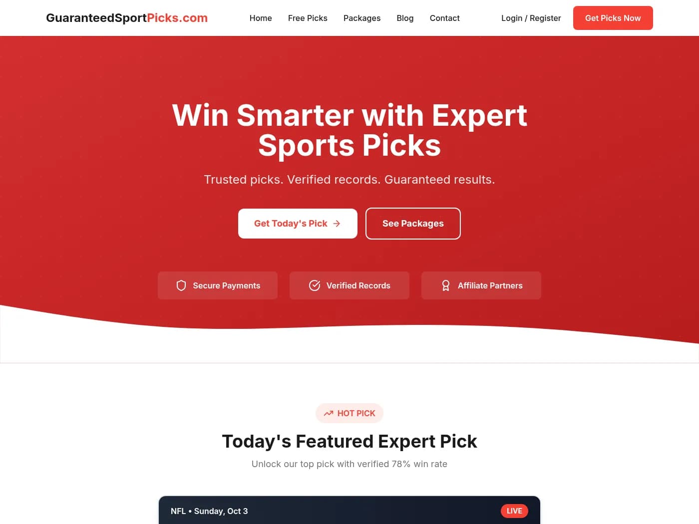 GuaranteedSportPicks.com Modern Sports Picks Website