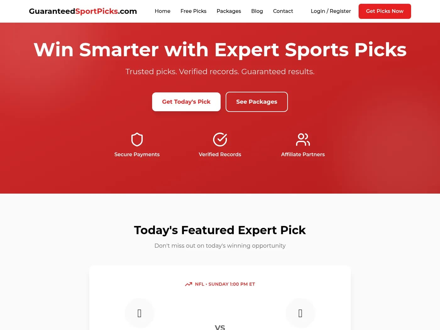 GuaranteedSportPicks.com Landing Page & UI System