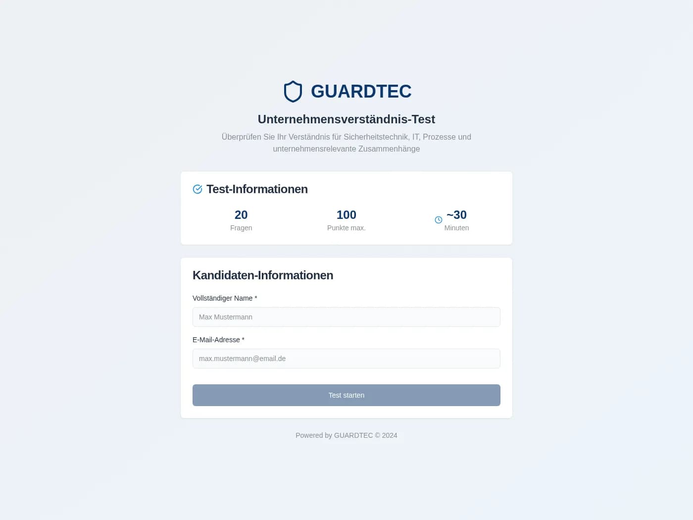 GUARDTEC Unternehmensverständnis-Test Plattform