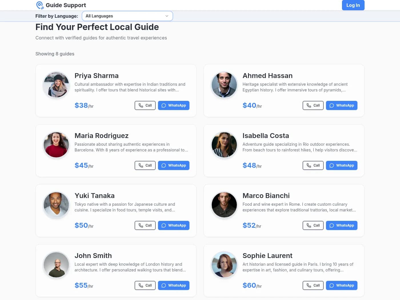 Guide Support – Elegant Web Portal for Connecting Travelers with Local Guides
