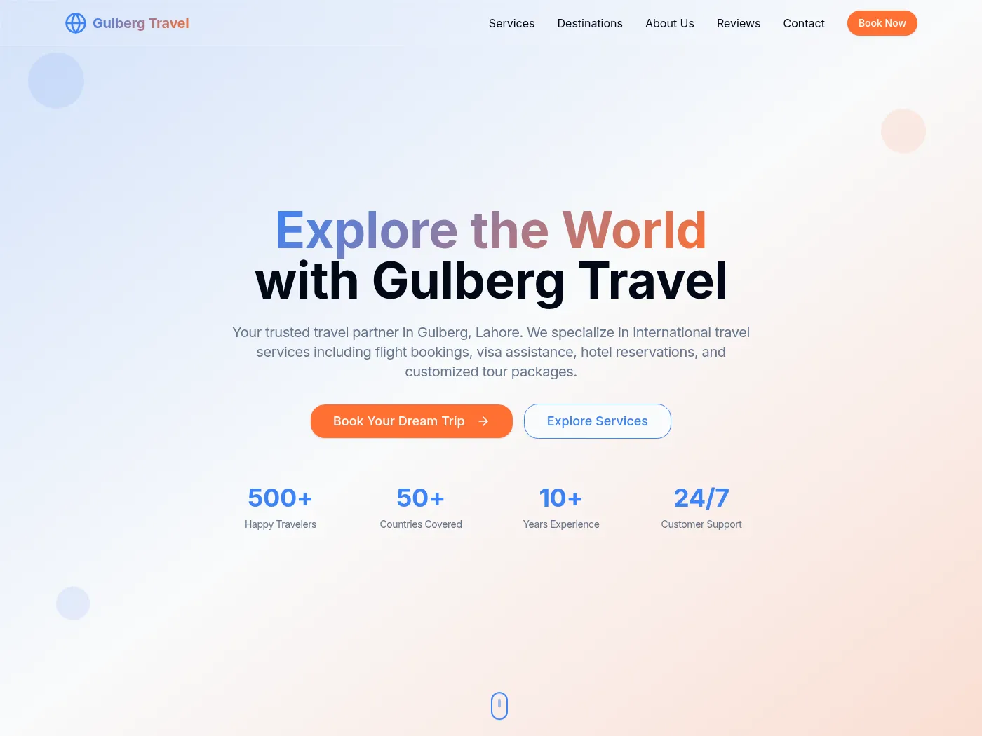 Futuristic Travel Agency One-Page Website for Gulberg, Lahore