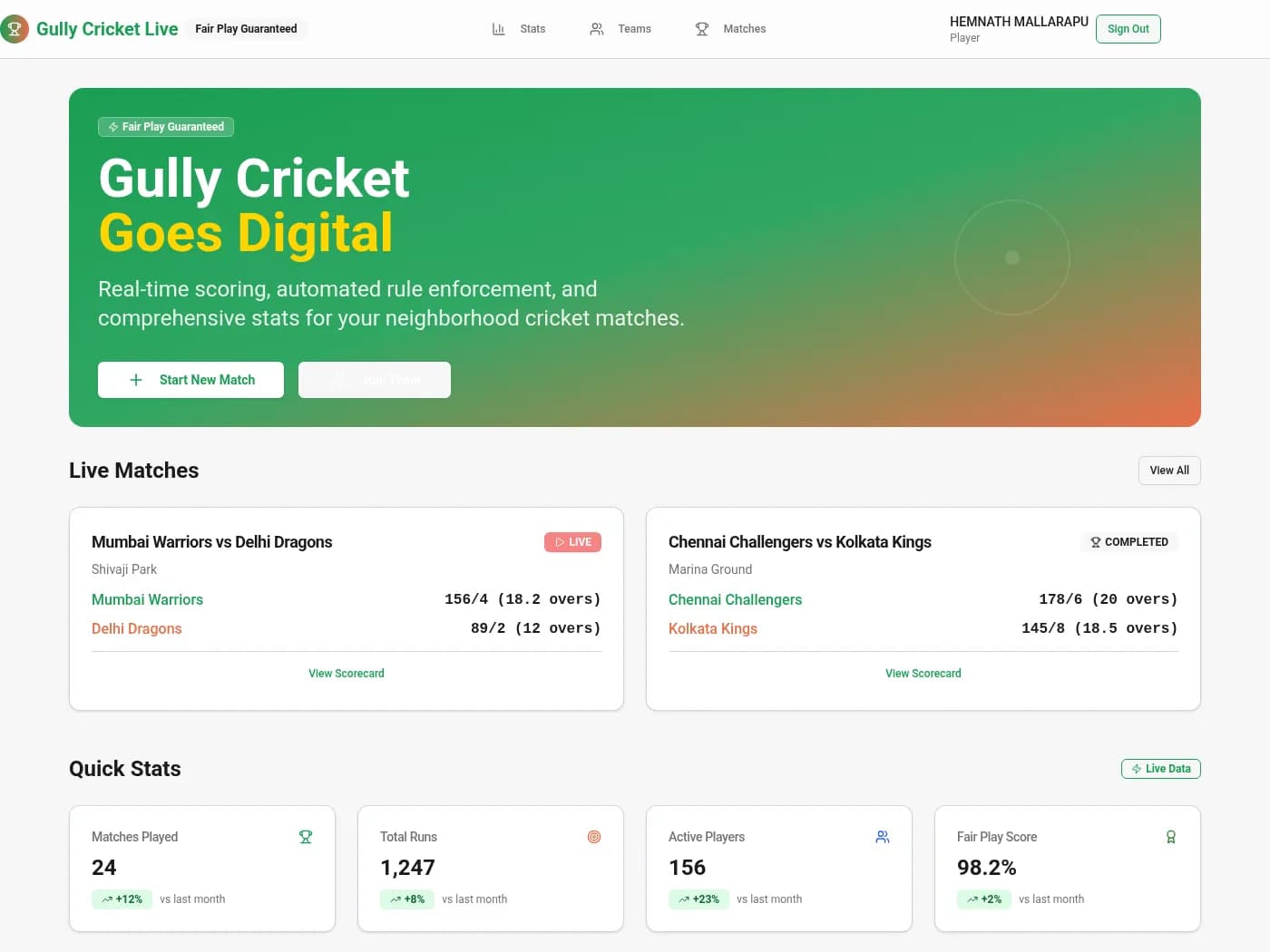 Gully Cricket Live – Fair Play Web App for Real-Time Matches