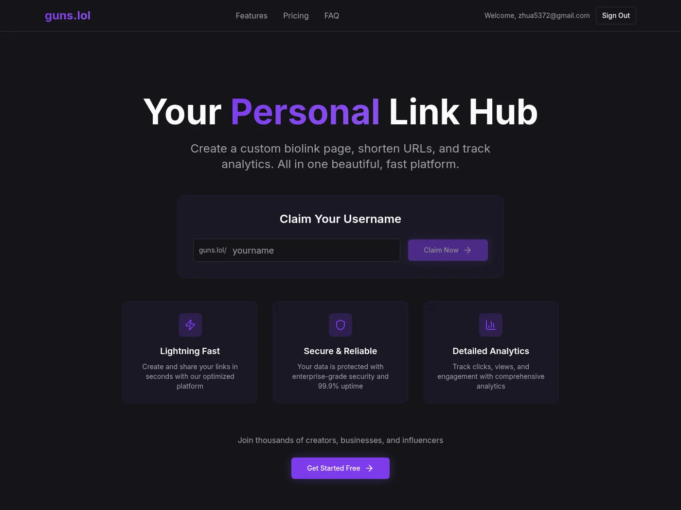 guns.lol Inspired Link Shortener Platform
