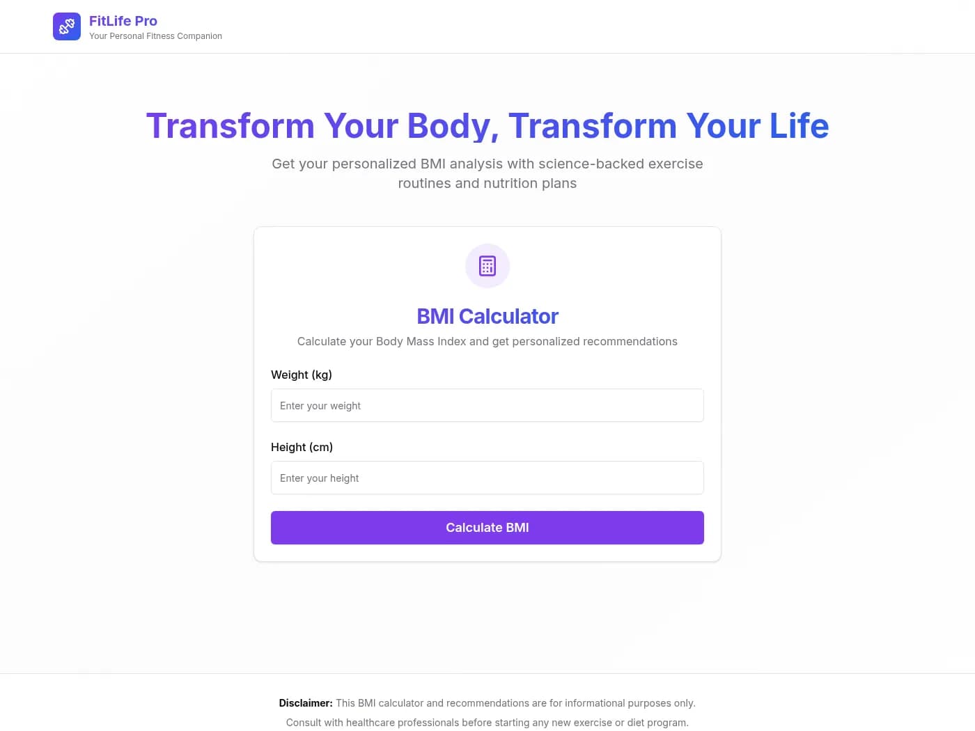 Gym BMI Calculator & Virtual Fitness Recommendation Platform