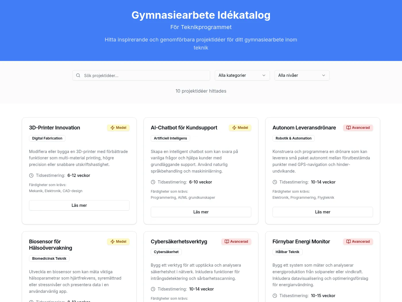 Gymnasiearbete Idekatalog för Teknikprogrammet