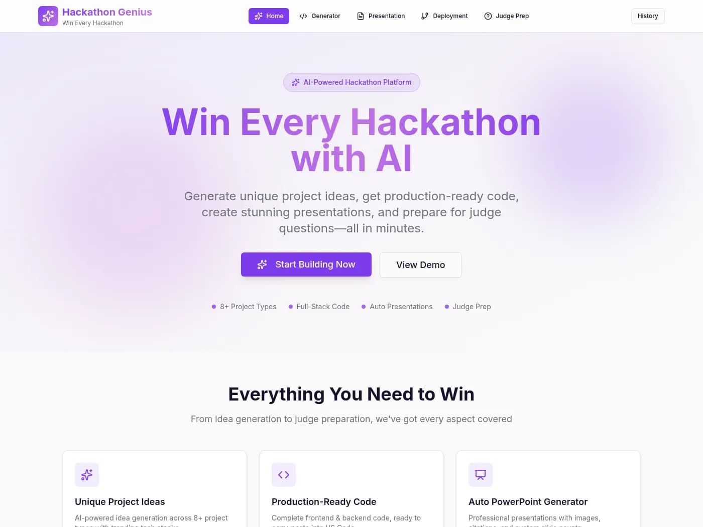 Hackathon Genius: Ultimate Project & Code Generator Platform