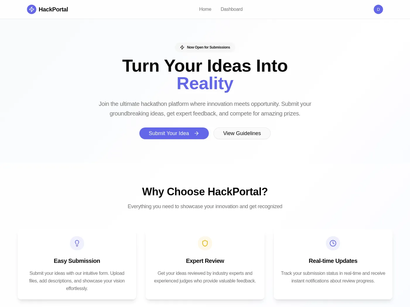 Hackathon Portal: Registration & Idea Submission Platform