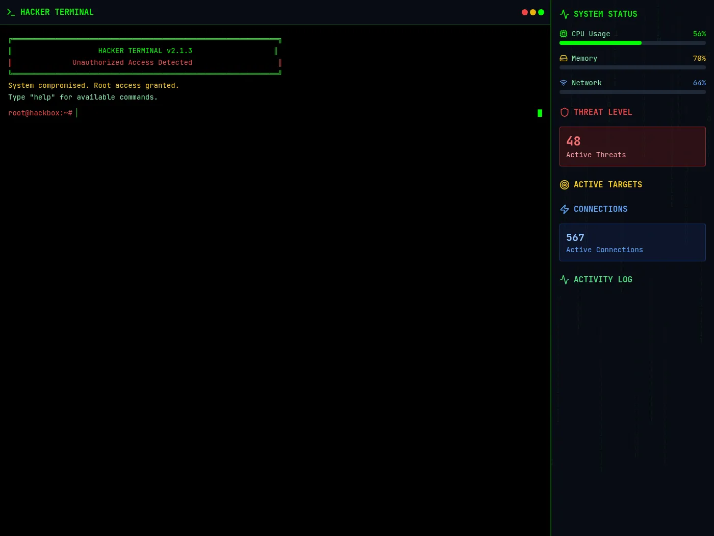 Interactive Hacker & DDoS Simulator Terminal