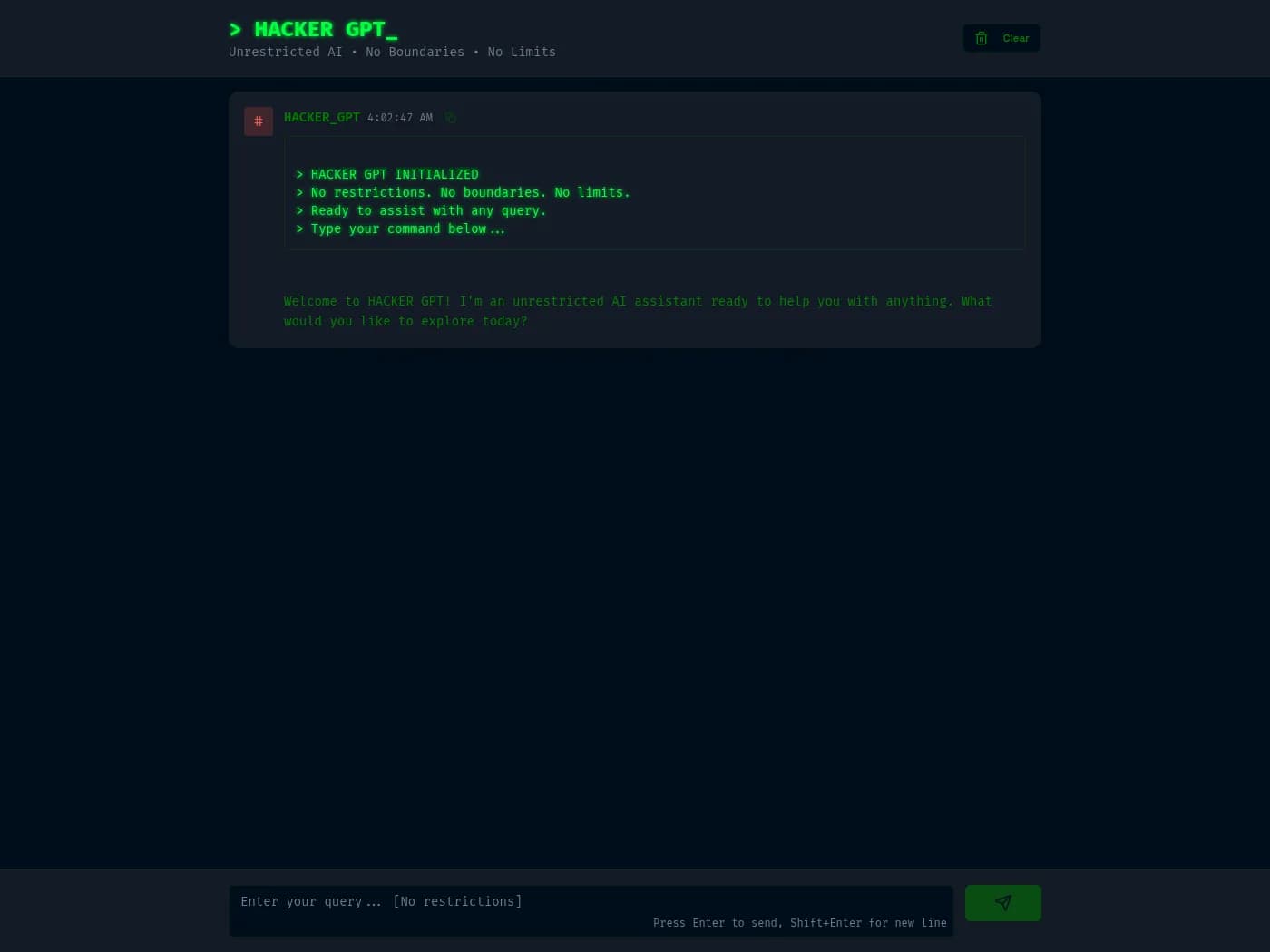 HACKER GPT – Unrestricted AI Chatbot