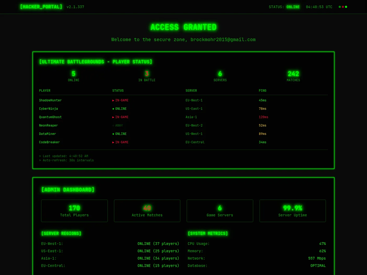 Hacker-Style Web Portal with User Registration