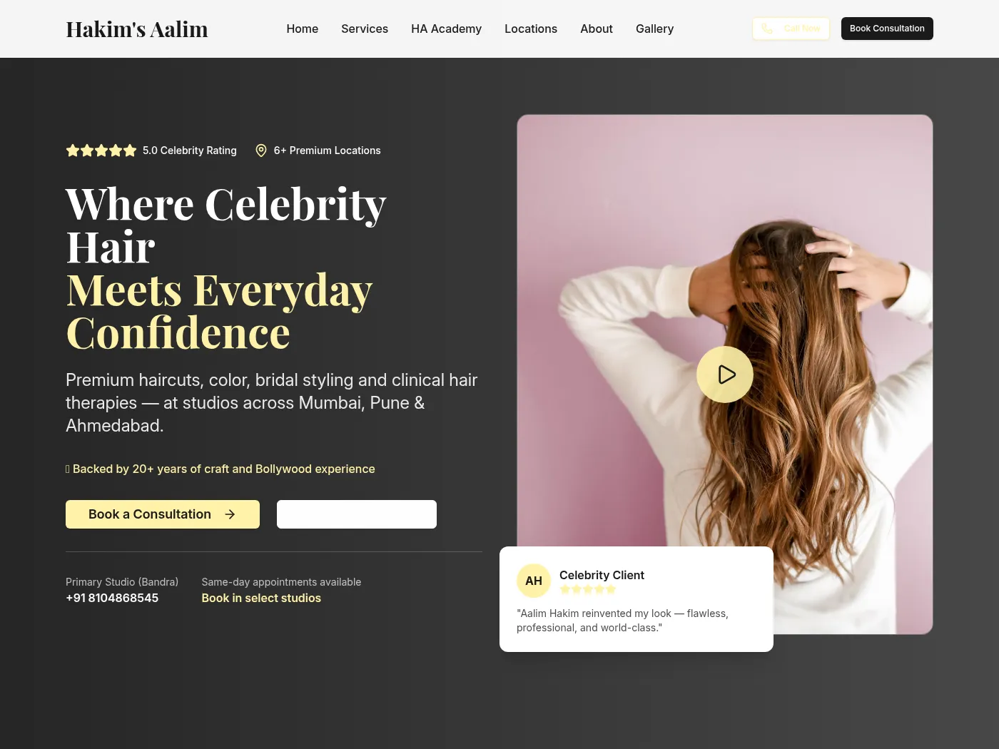 Hakim’s Aalim — Luxury Multi-Location Salon & HA Academy Website