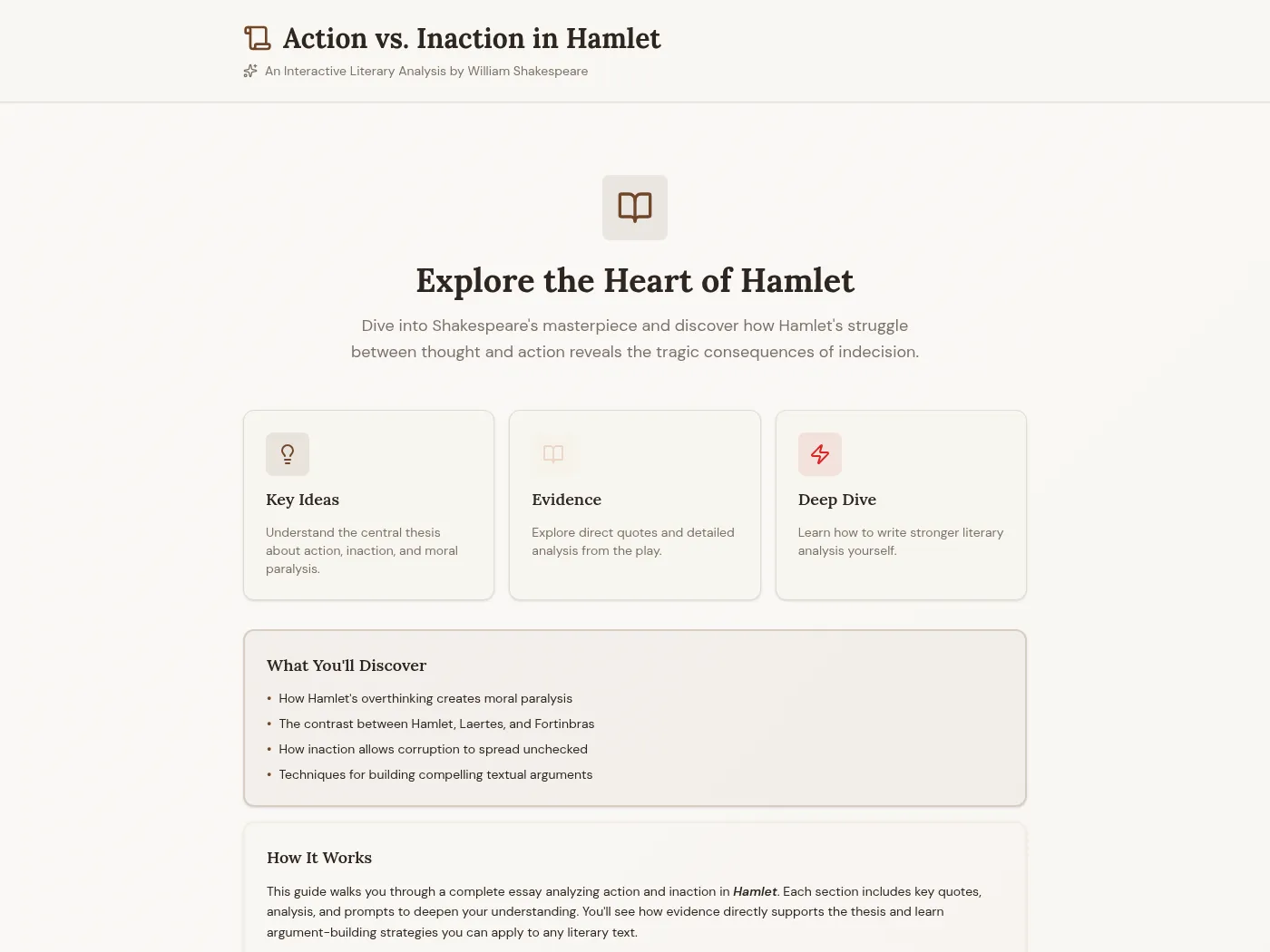 Action vs. Inaction in Hamlet: Interactive Essay Generator