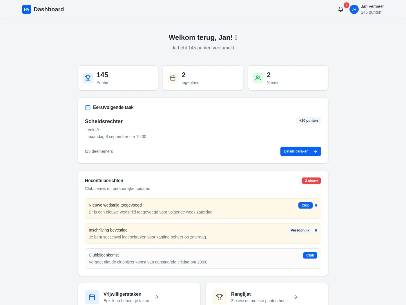 Handbal Vereniging Community Dashboard (PWA MVP)