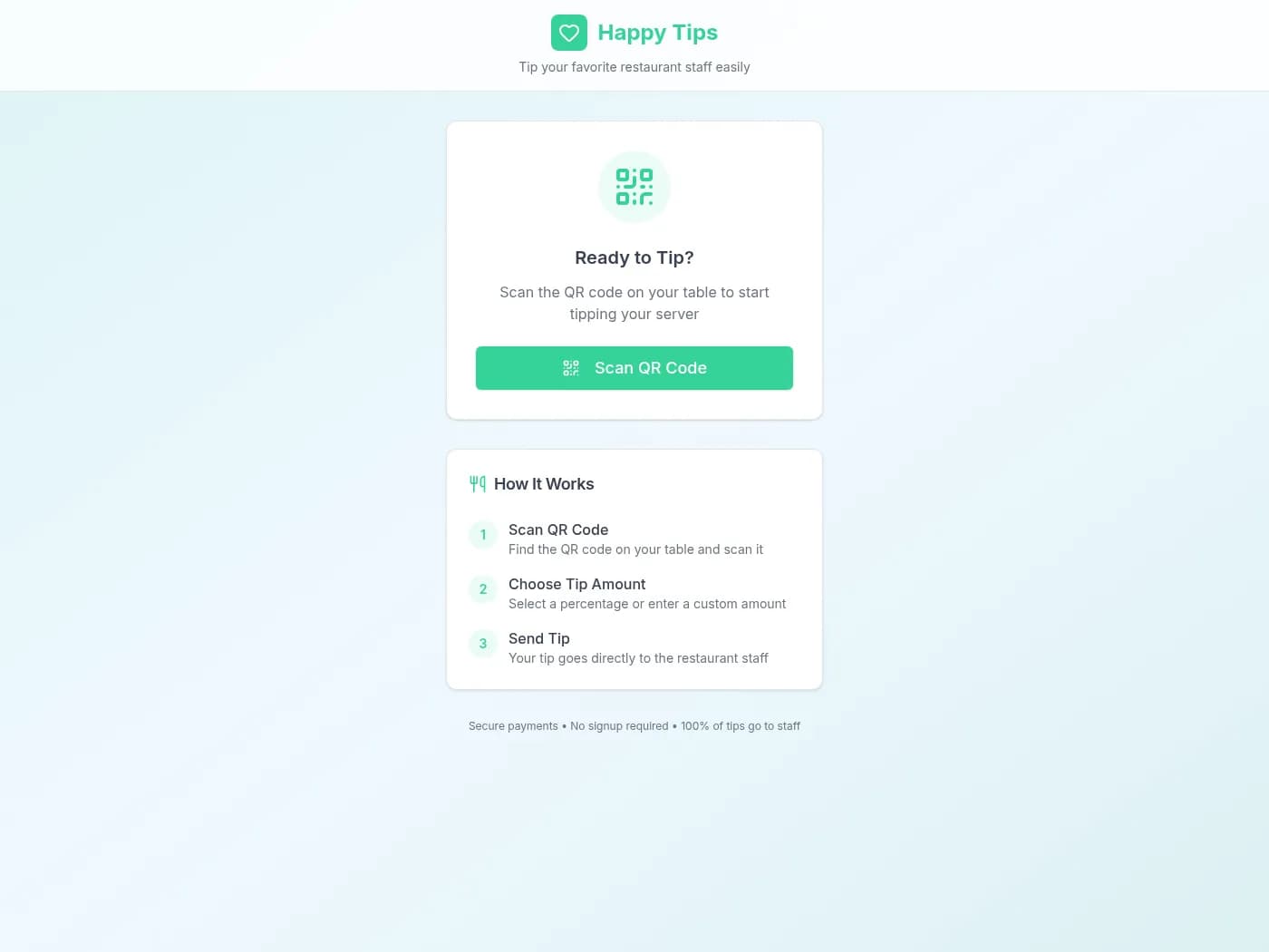 Happy Tips - QR Code Based Restaurant Tipping App