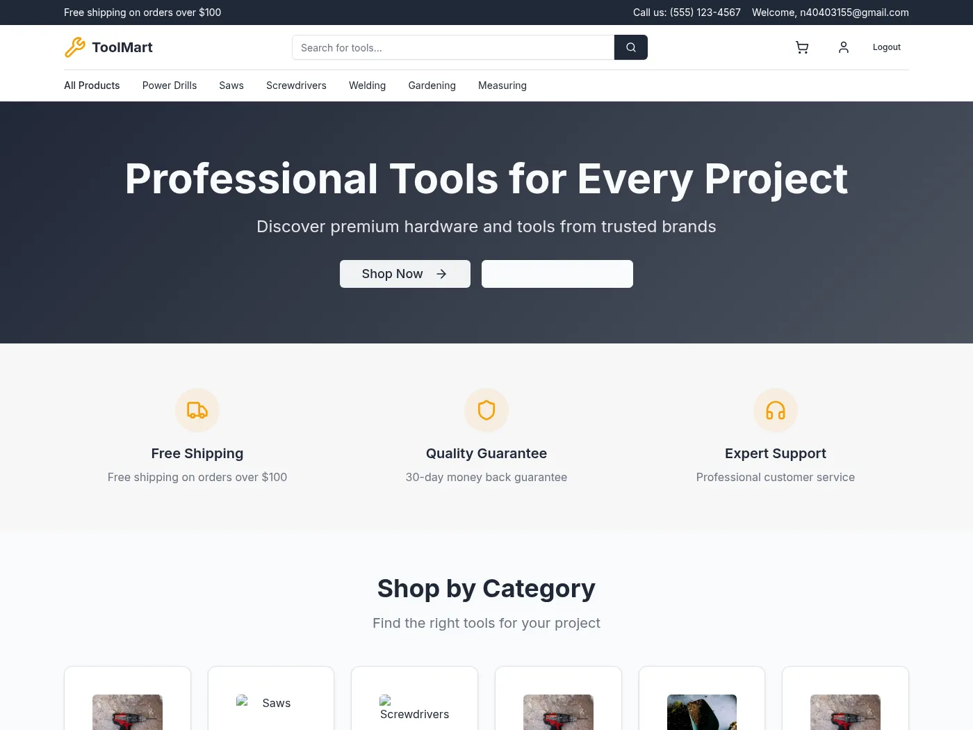 Hardware & Tools Online Shopping Platform with User & Admin Panels