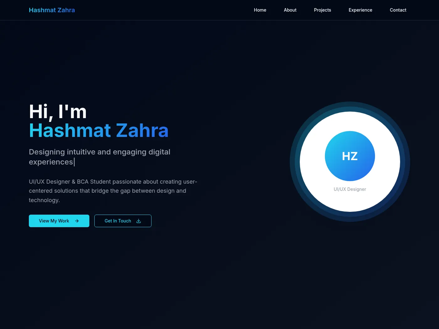 Hashmat Zahra – Interactive UI/UX Portfolio Website