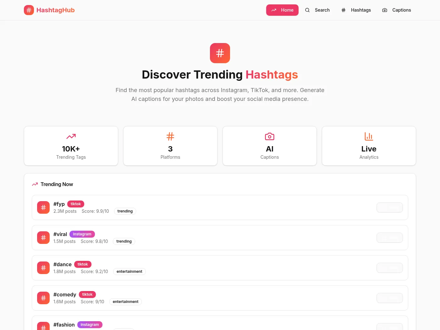 Hashtag Finder & Caption Generator for Social Media