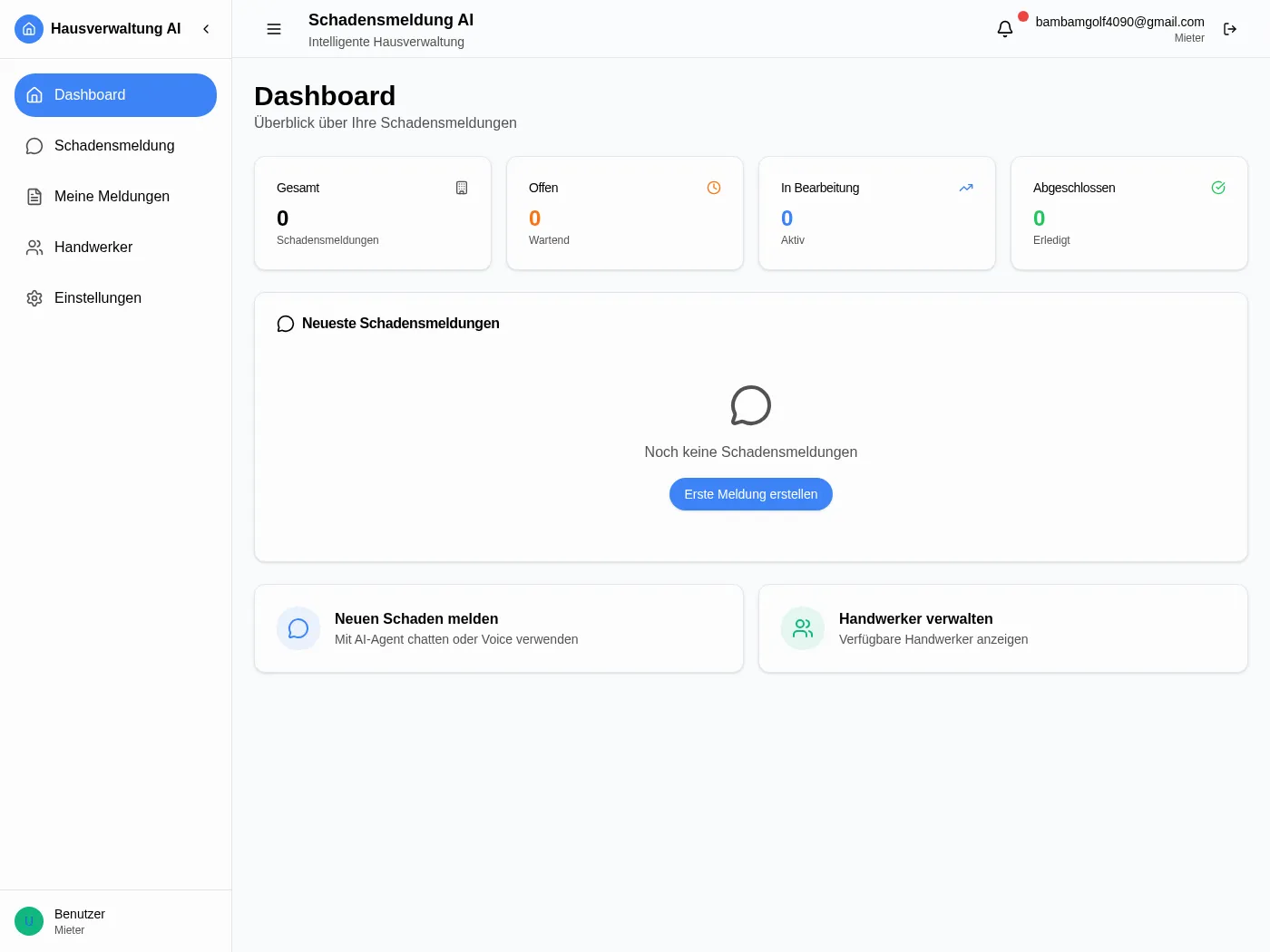 AI-gestützte Hausverwaltungsplattform für Schadensmeldungen
