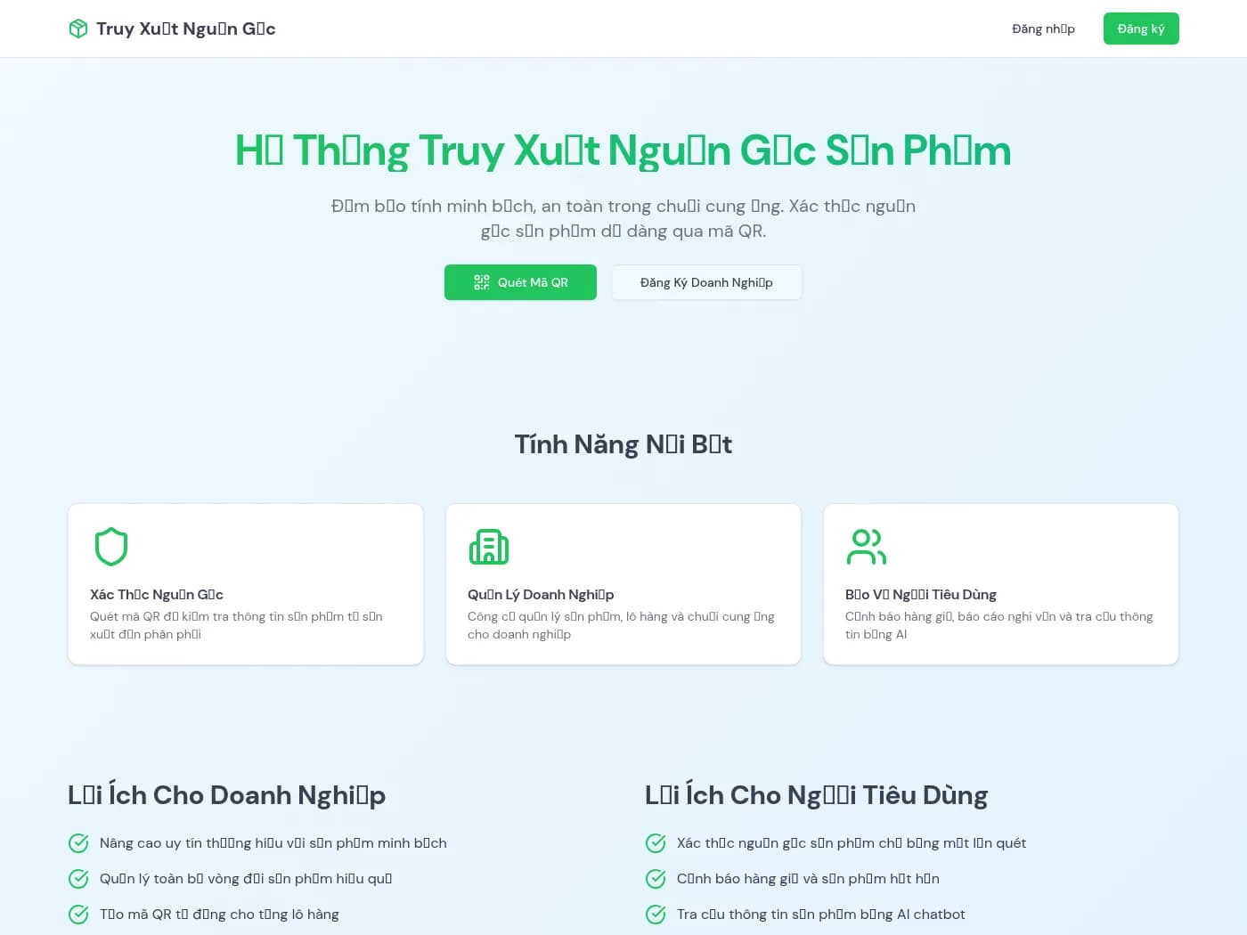 Hệ thống Truy Xuất Nguồn Gốc Sản Phẩm thông minh cho Doanh Nghiệp và Người Tiêu Dùng