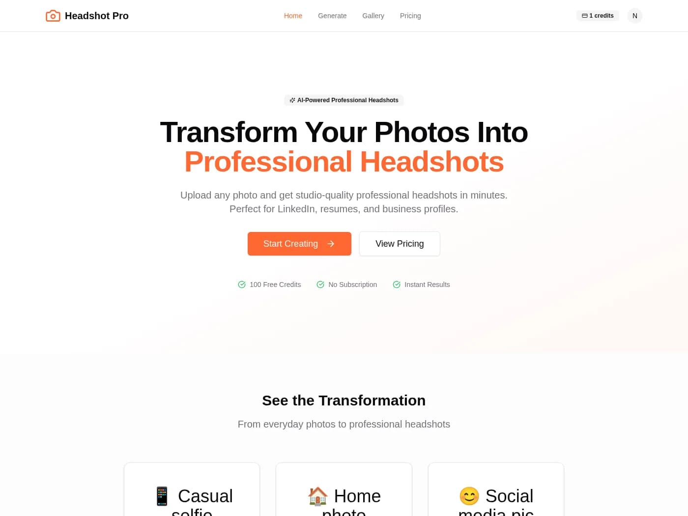Headshot Pro: AI-Powered Headshot Web App with Credit System