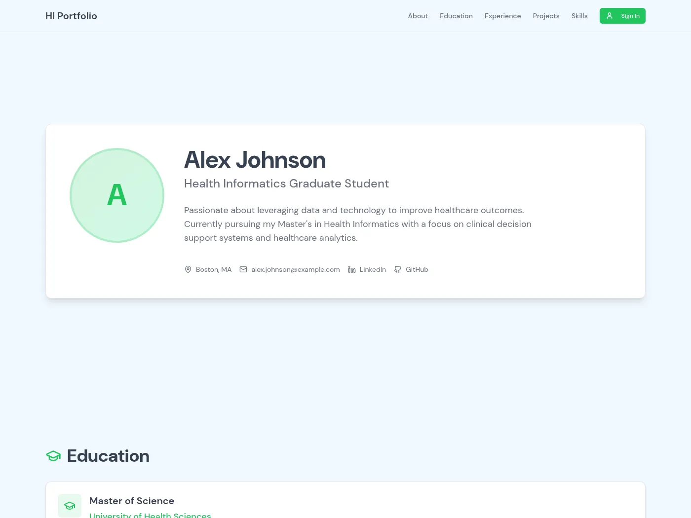 Health Informatics Student Portfolio Platform