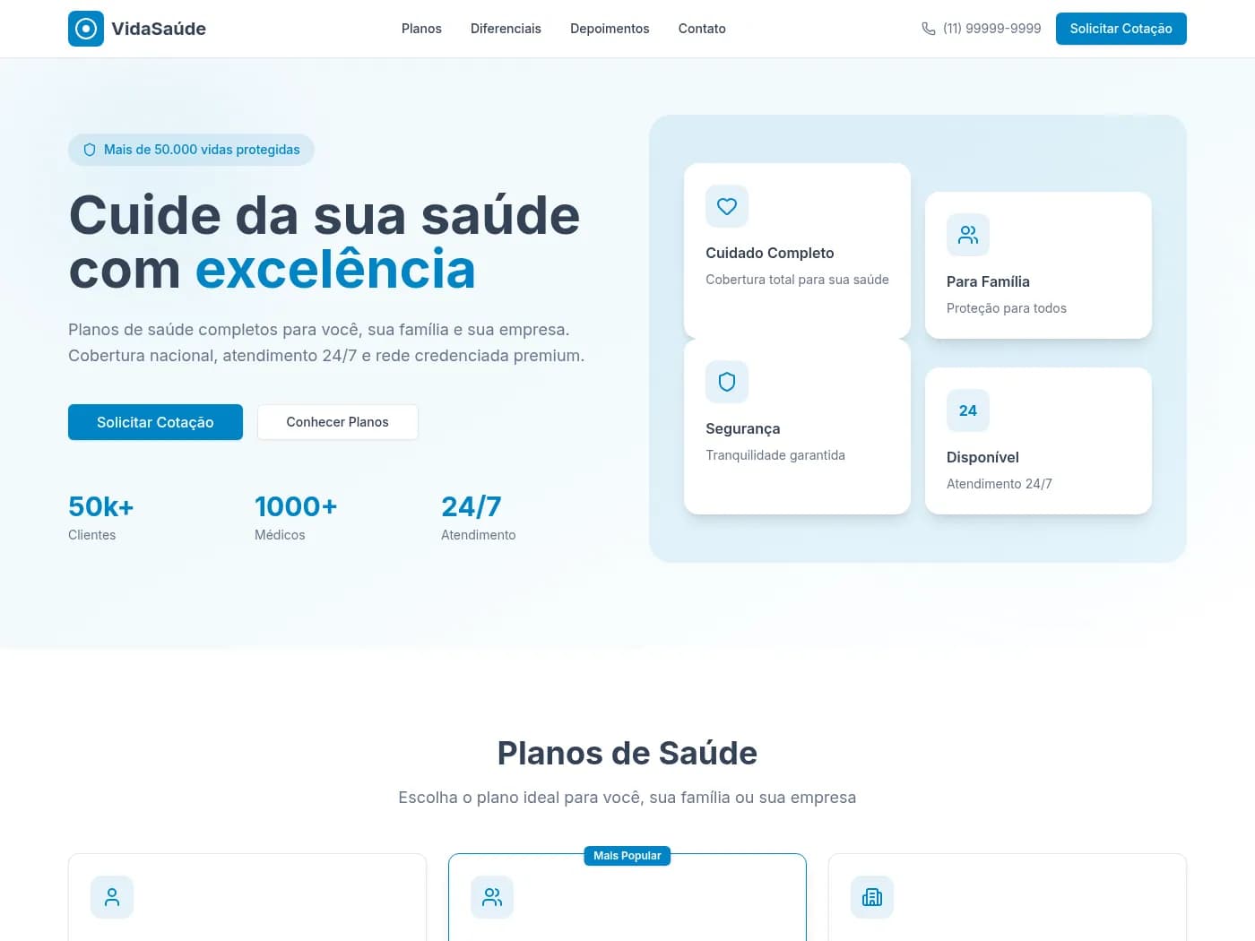 Health Insurance Operator Landing Page