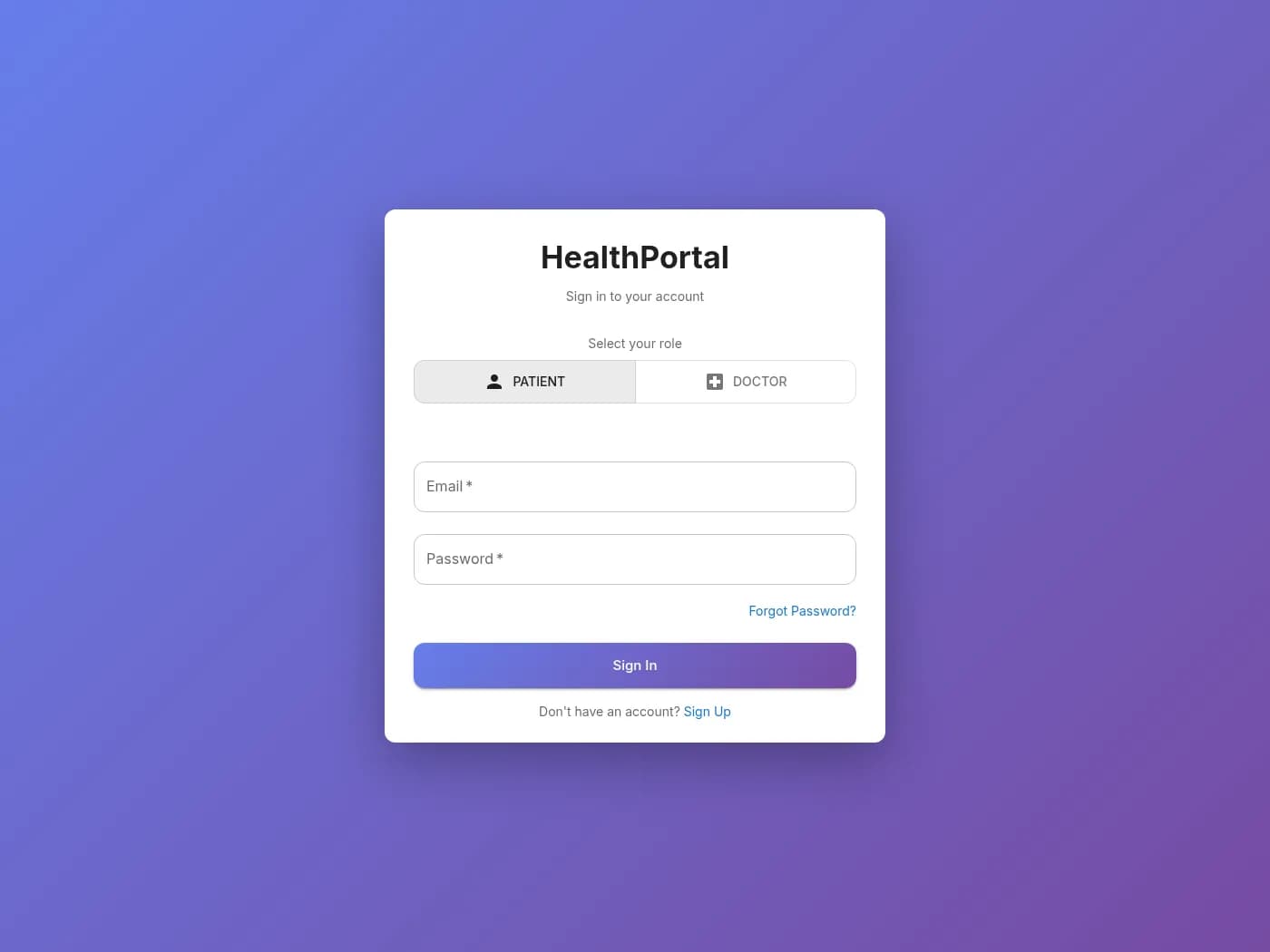 Health Portal UI – Dual Role React Frontend with Professional MUI Design