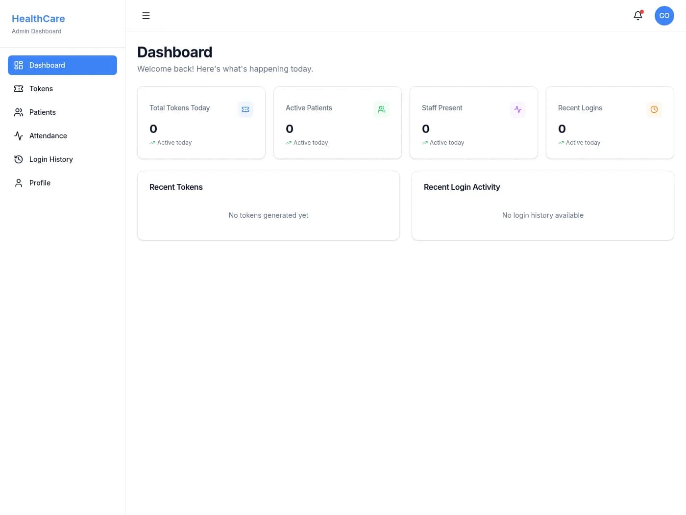 Smart Healthcare Admin Dashboard with Patient Token System