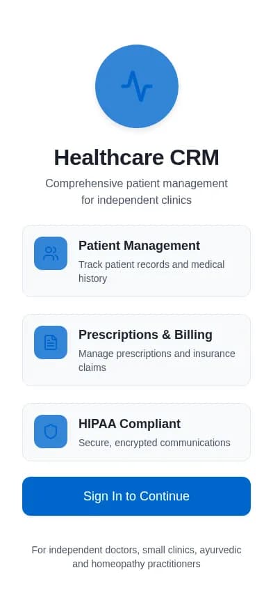 Healthcare CRM Mobile App for Independent Clinics and Practitioners