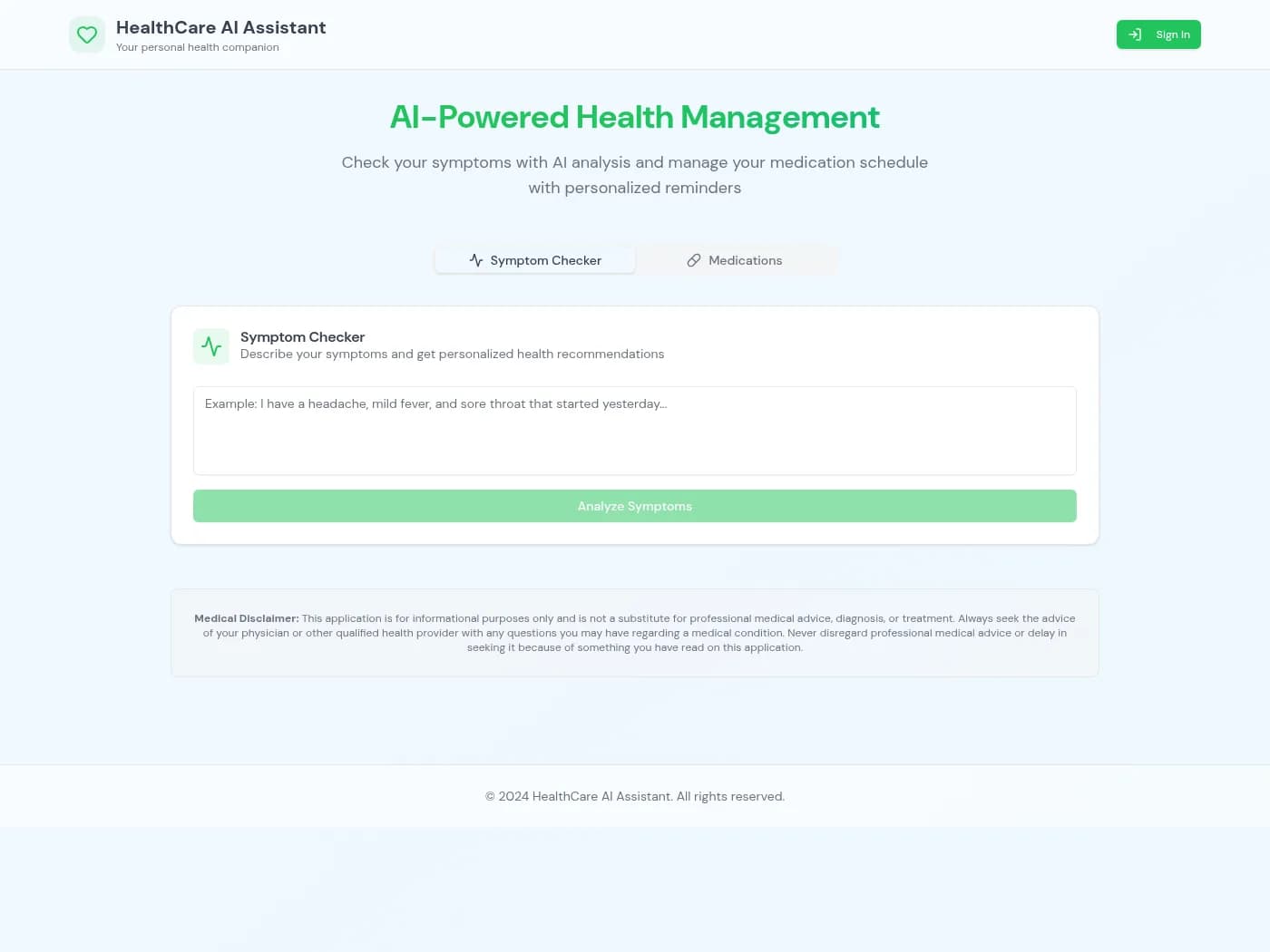 Healthcare Symptom AI Assistant & Medication Reminder