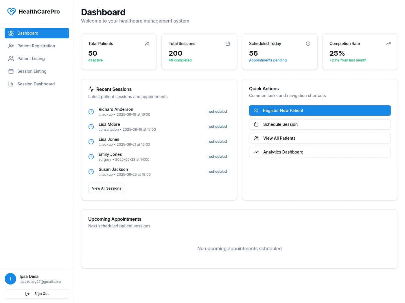 HealthCarePro React Demo – Minimalist Healthcare Management App
