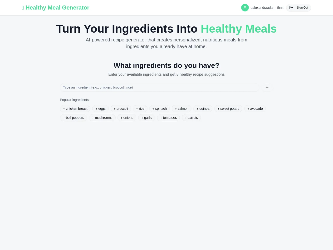 Healthy Meal Idea Generator Web App