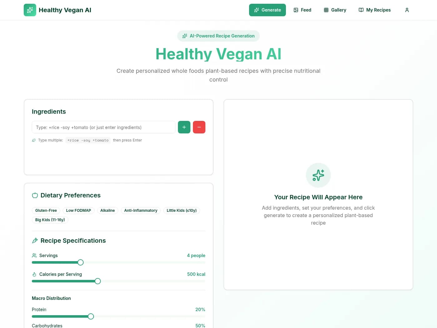Healthy Vegan AI: Smart Plant-Based Recipe Generator