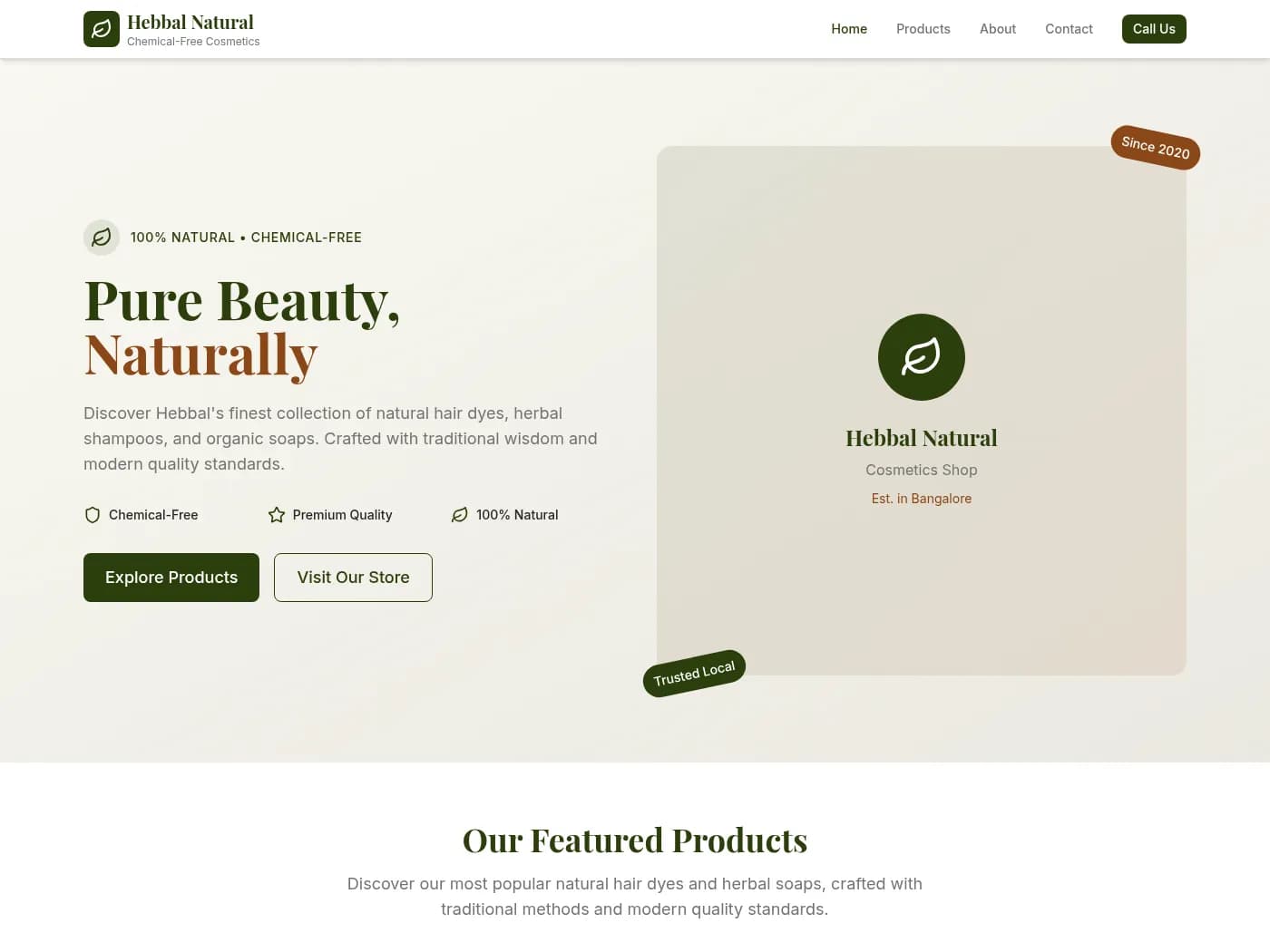 Hebbal Natural Cosmetics Shop Website