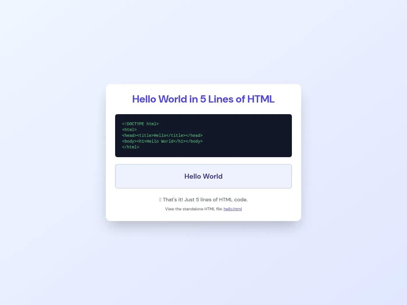 Hello World in 5 Lines of HTML