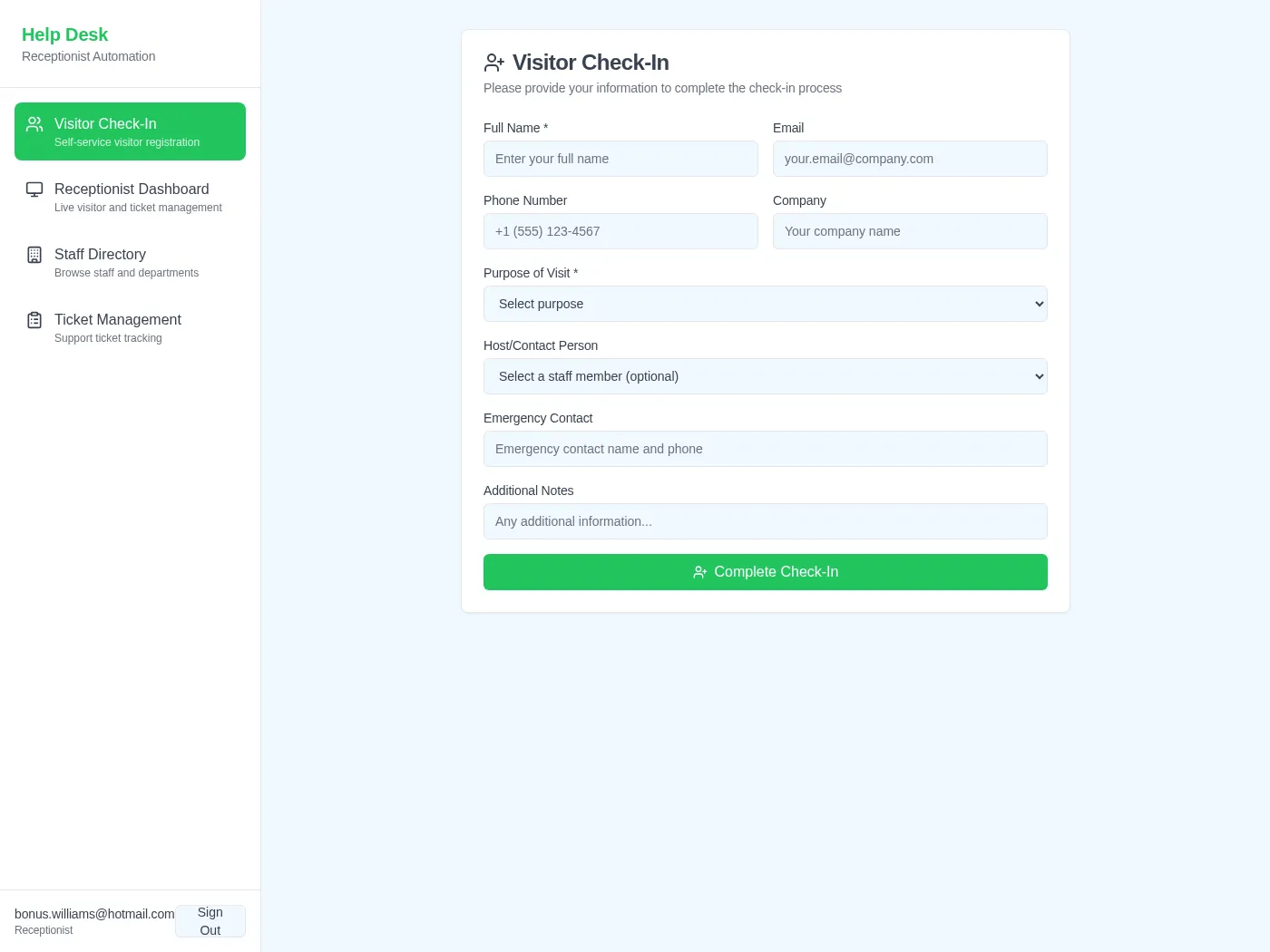 Help Desk Receptionist Automation