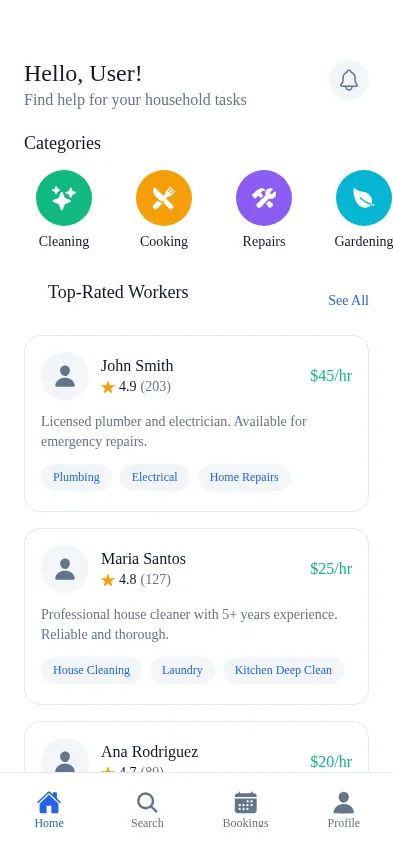HelpMate: Secure Household Worker Booking Mobile App
