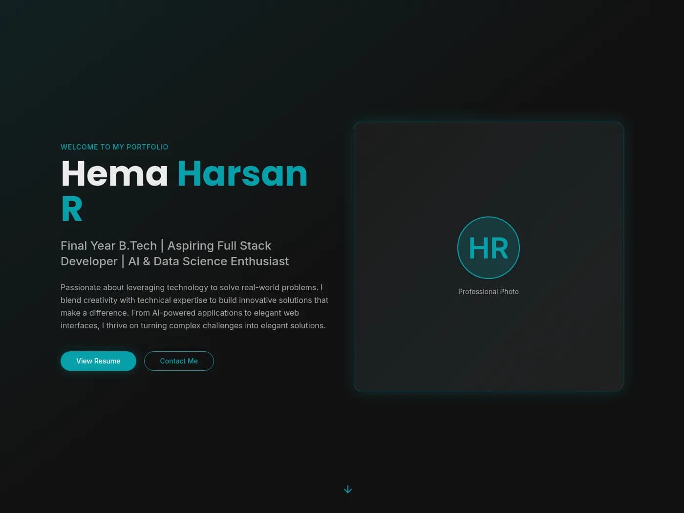 Modern AI & Full Stack Portfolio for Hema Harsan R