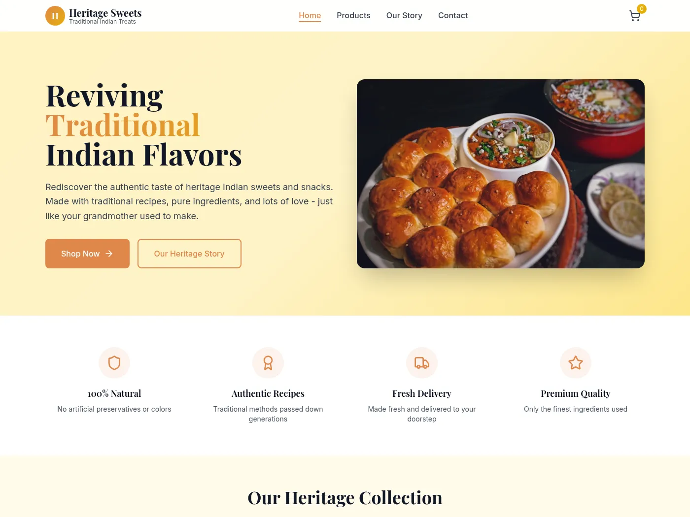 Heritage Sweets: Modern Indian Snack Brand Website