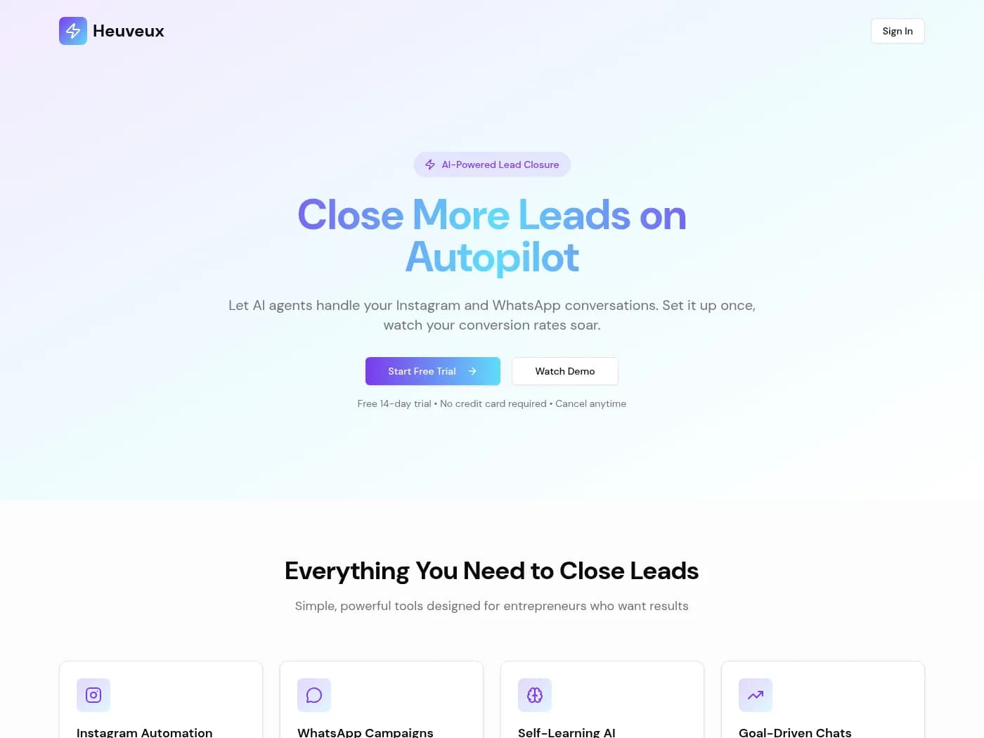 Heuveux: AI-Powered Lead Closure SaaS for Entrepreneurs