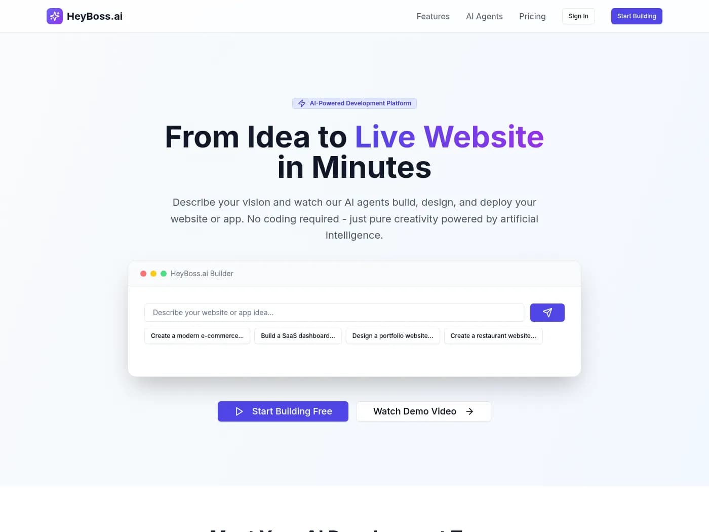 HeyBoss.ai: AI-Driven End-to-End Development Platform
