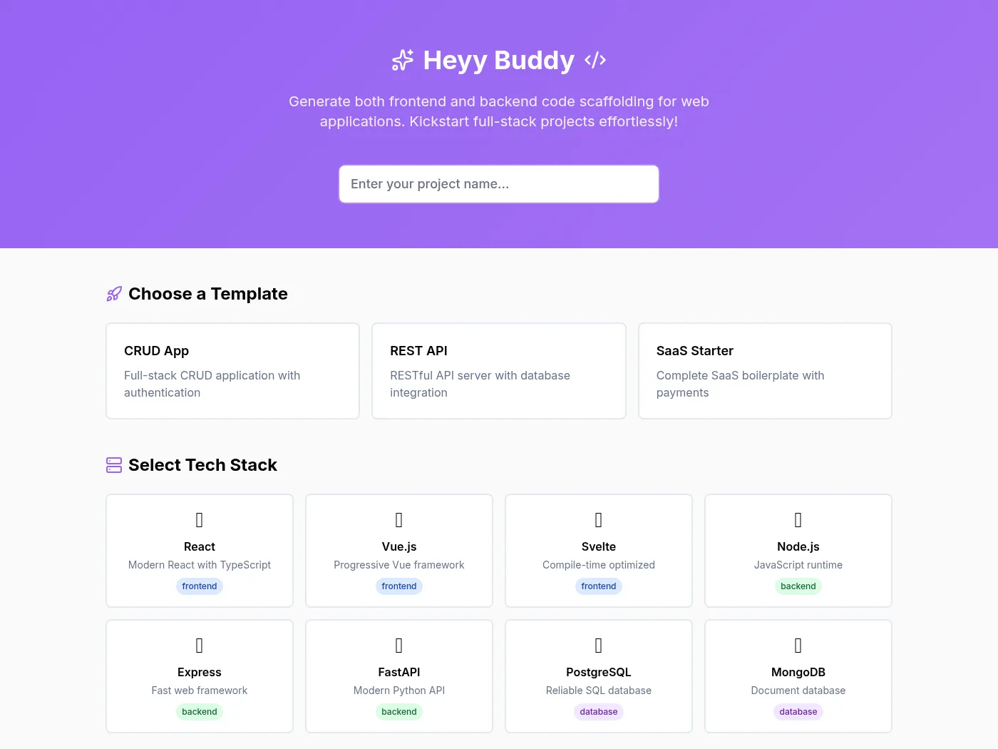 Heyy Buddy: Full-Stack Project Generator