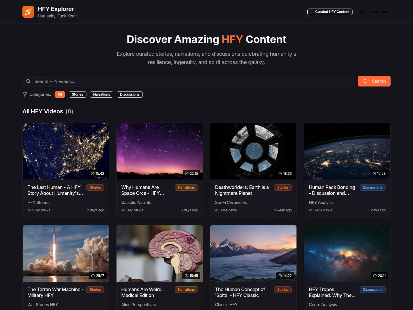 HFY YouTube Video Explorer