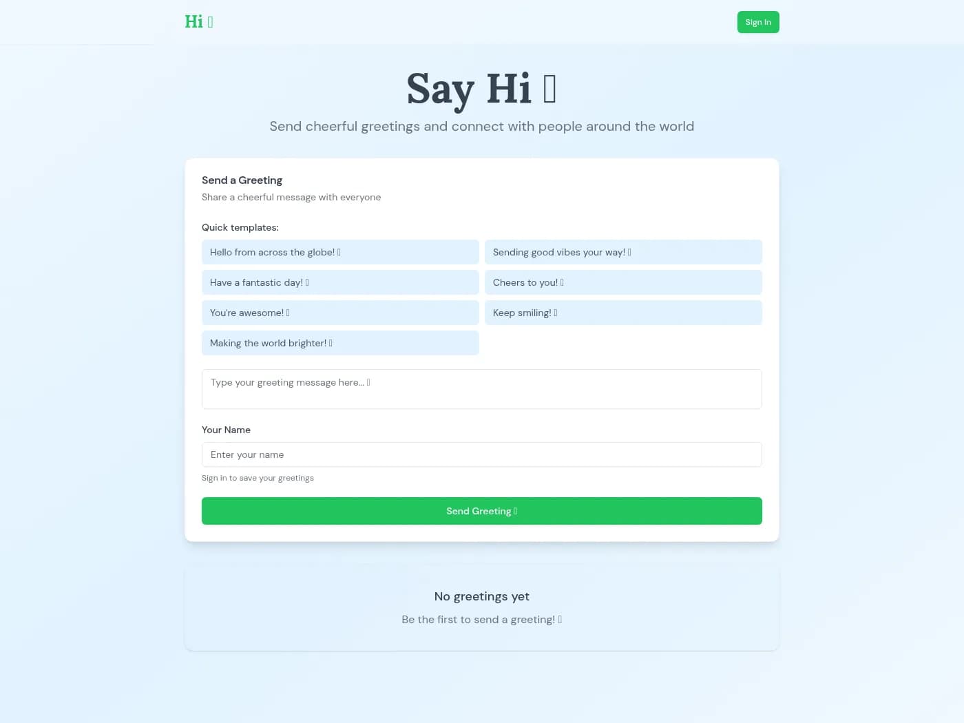 Hi Greeting Web App