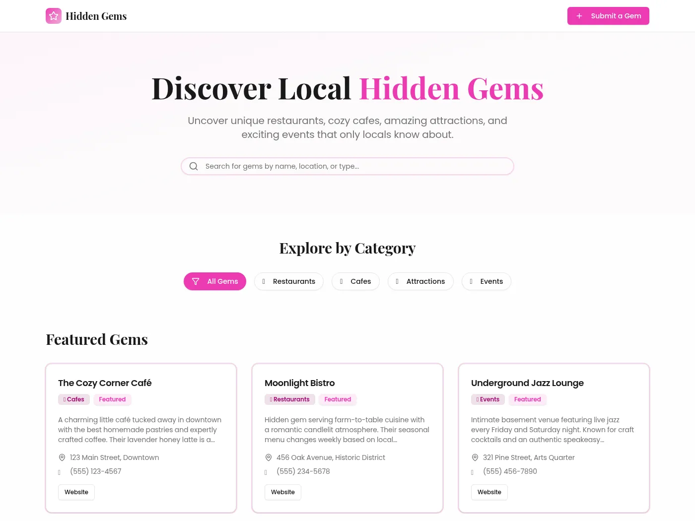 Hidden Gems Directory Web App