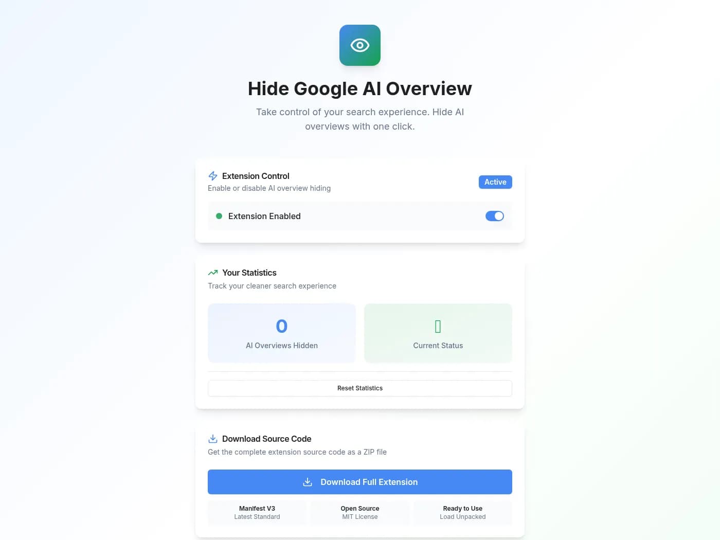 Hide Google AI Overview Chrome Extension